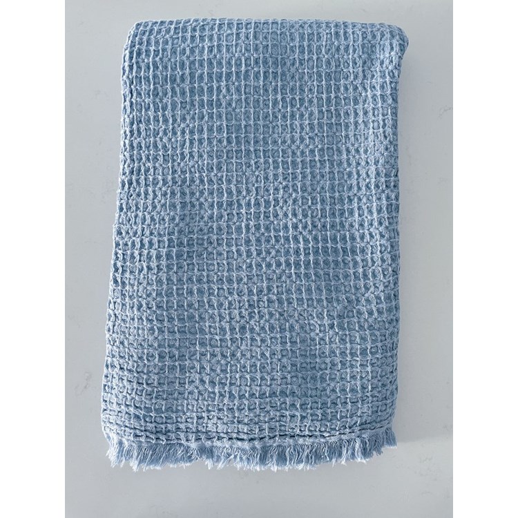 Stonewashed Bay Blue Turkish Cotton Waffle Throw 50x70 | Ivystone