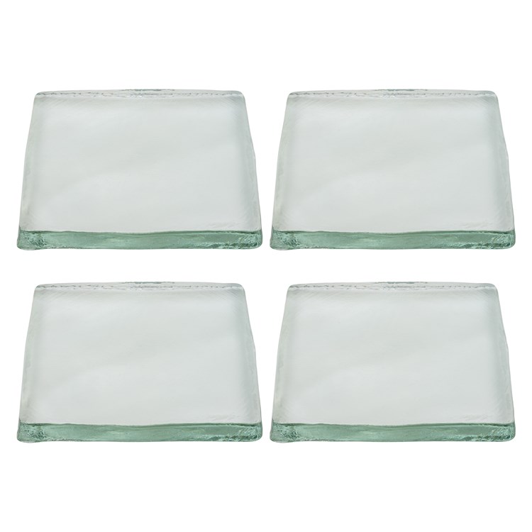 SQUARE SLAB GLASS COASTERS IN NET BAG W/ SEASHELL S/4 (F23) | Ivystone
