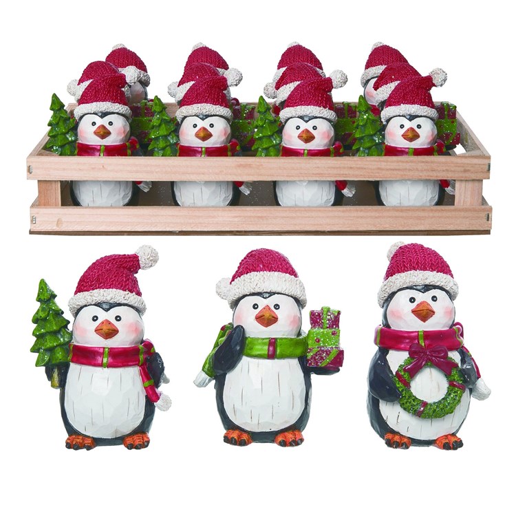 Mini Res Christmas Penguins w/Crate S/12 | Ivystone