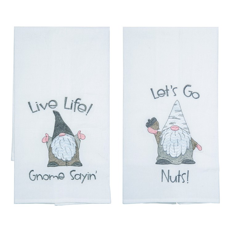 Fabric Embroidered Gnome Tea Towel 2 Asst | Ivystone