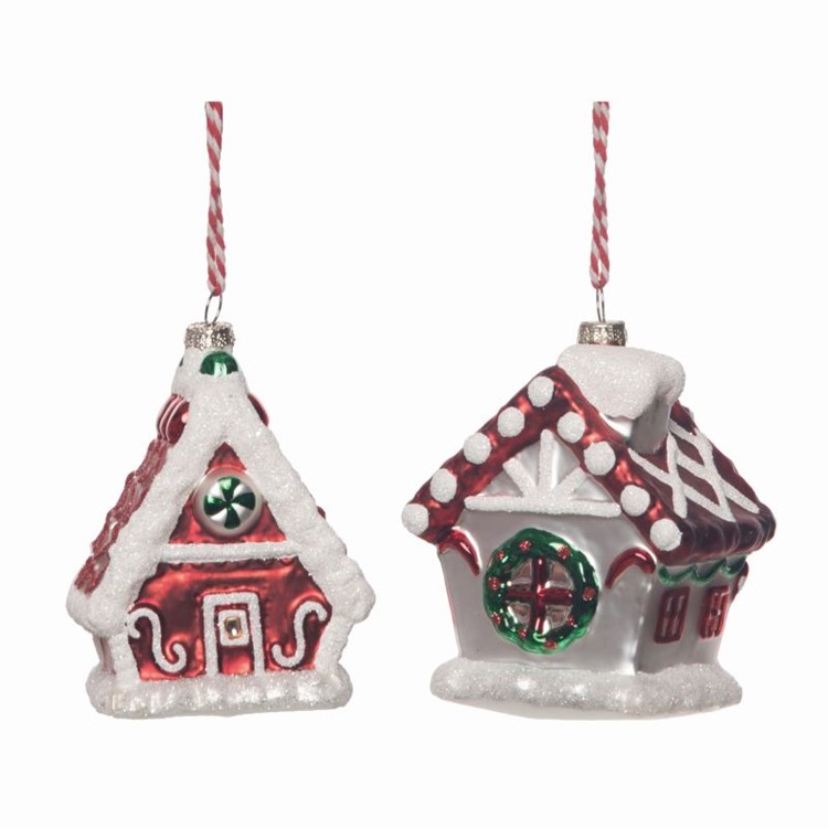 Glass Peppermint House Orn 2 Asst | Ivystone