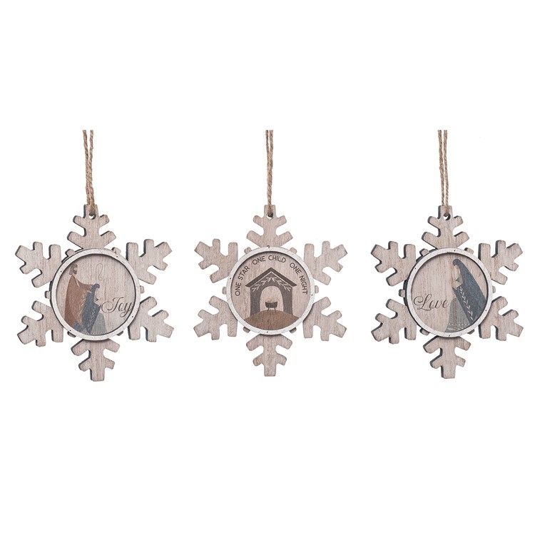 MDF Nativity Snowflake Orn 3 Asst | Ivystone