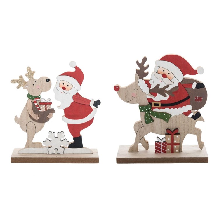 MDF Santa w/Reindeer Decor 2 Asst | Ivystone