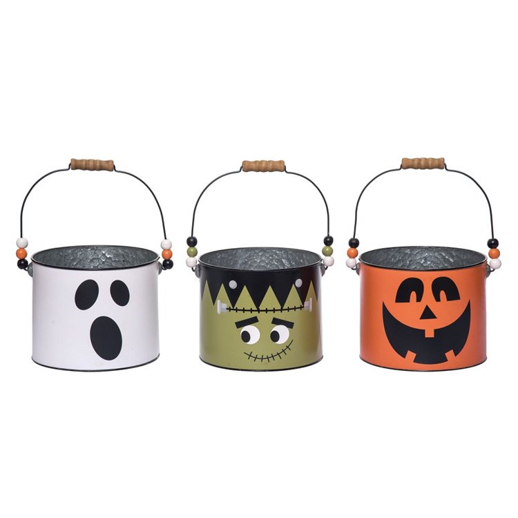 Metal Spooky Character Bucket 3 Asst | Ivystone
