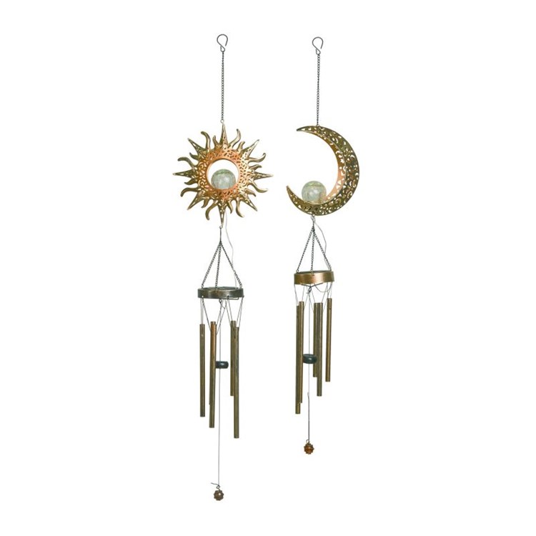 Metal Solar Sun & Moon Wind Chime 2 Asst | Ivystone