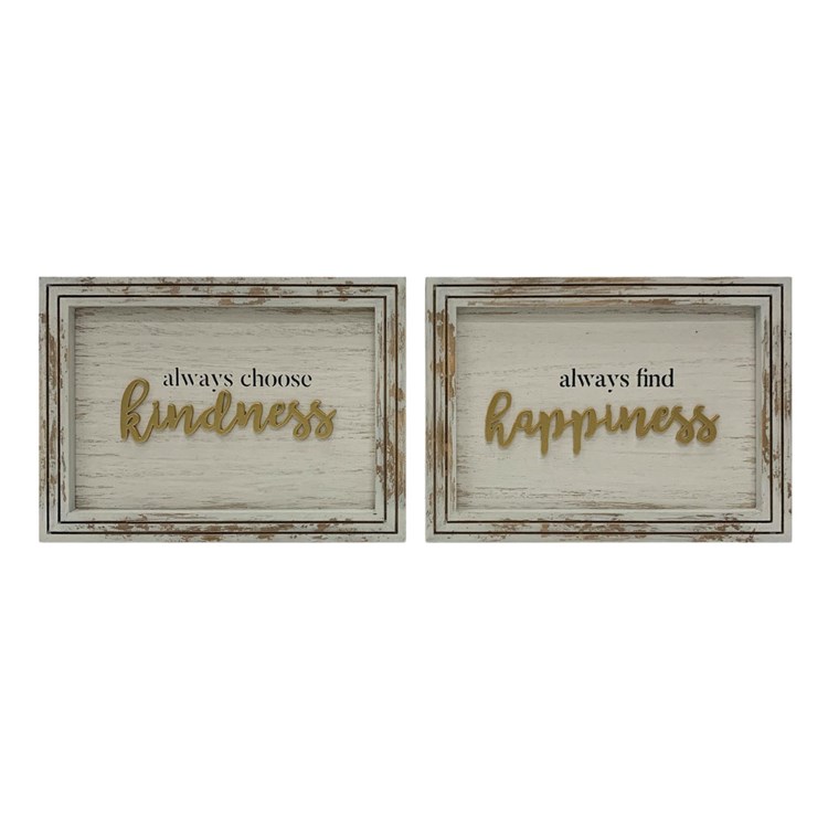 MDF Distressed White Gold Sign 2 Asst | Ivystone