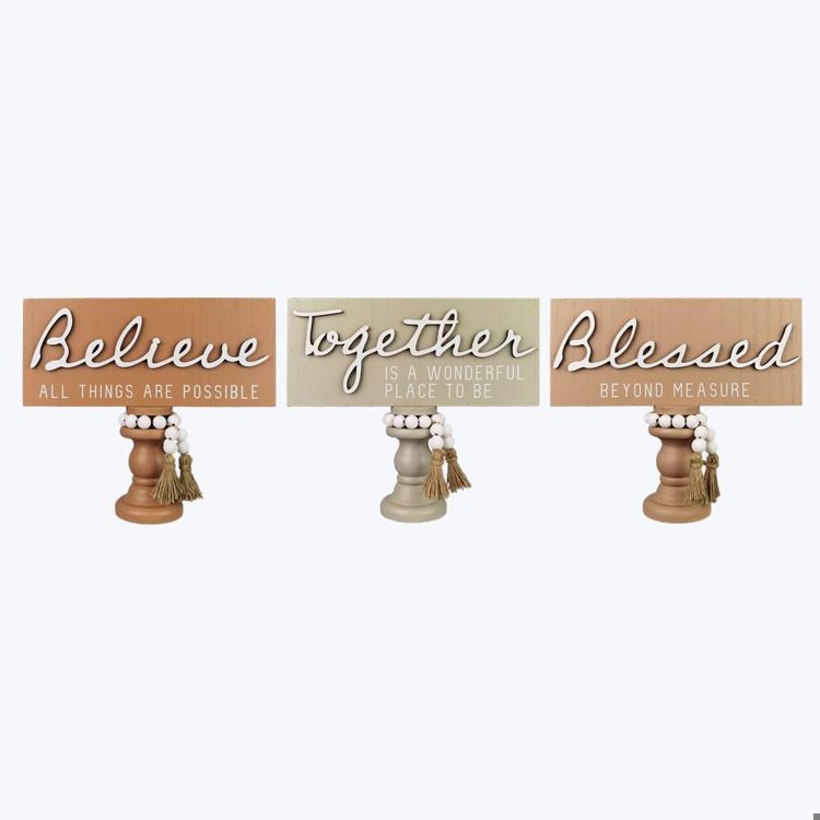 Wood Tabletop Signs on Pedestal with Bead Accent, 3 Assorted | Ivystone