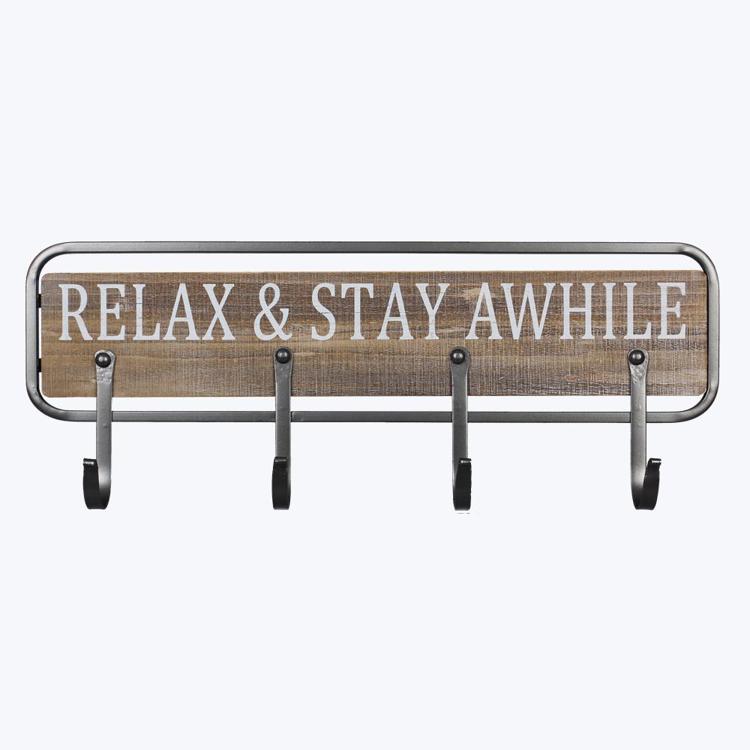 Wood/Metal Country Cabin Wall Sign with 4 Hooks | Ivystone
