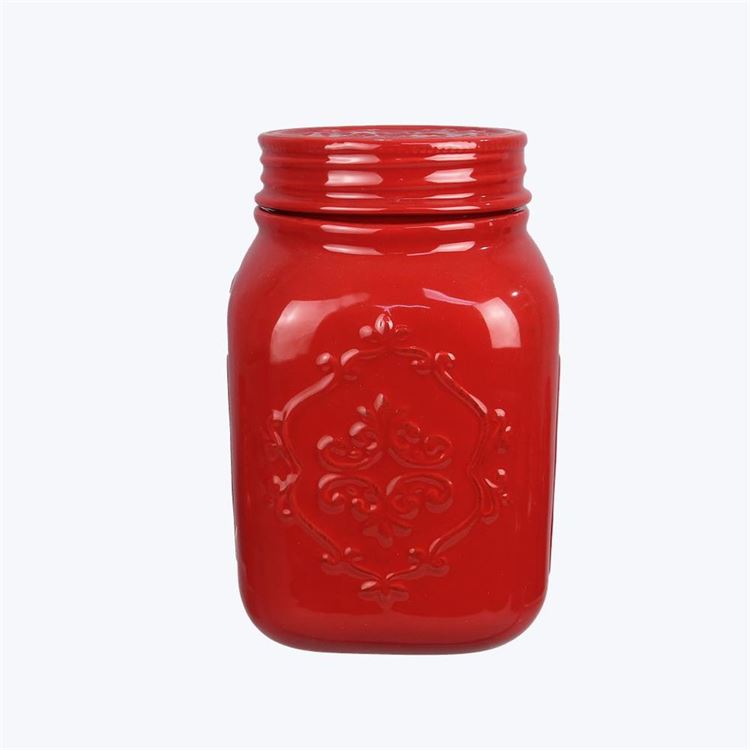 Ceramic Red Mason Jar Cookie Jar | Ivystone