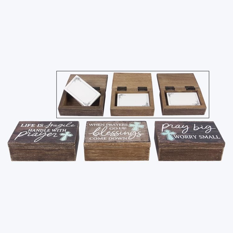 Wood Prayer Box with Prayer Cards Inside, 3 Assorted | Ivystone