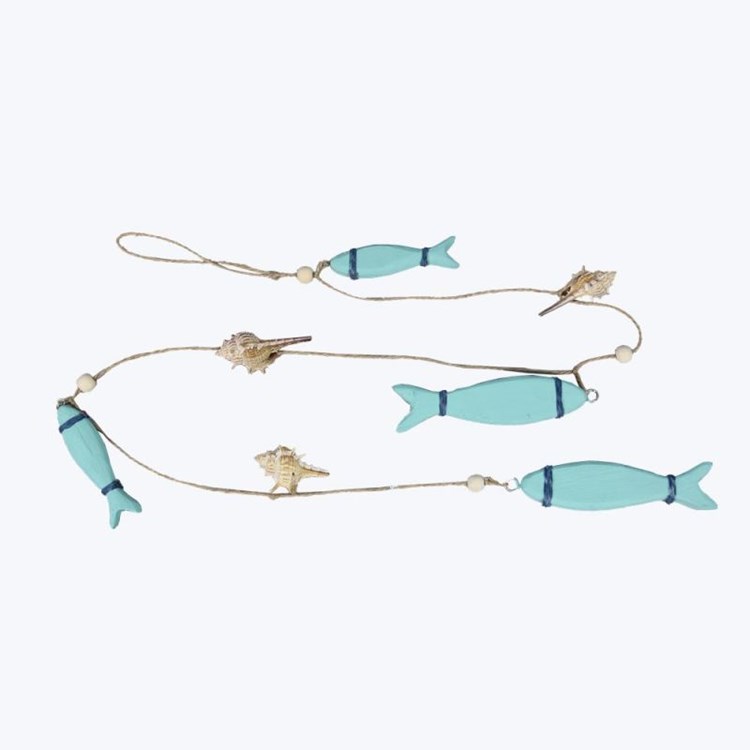 Wood Fish Garland W/Beads and Shells | Ivystone