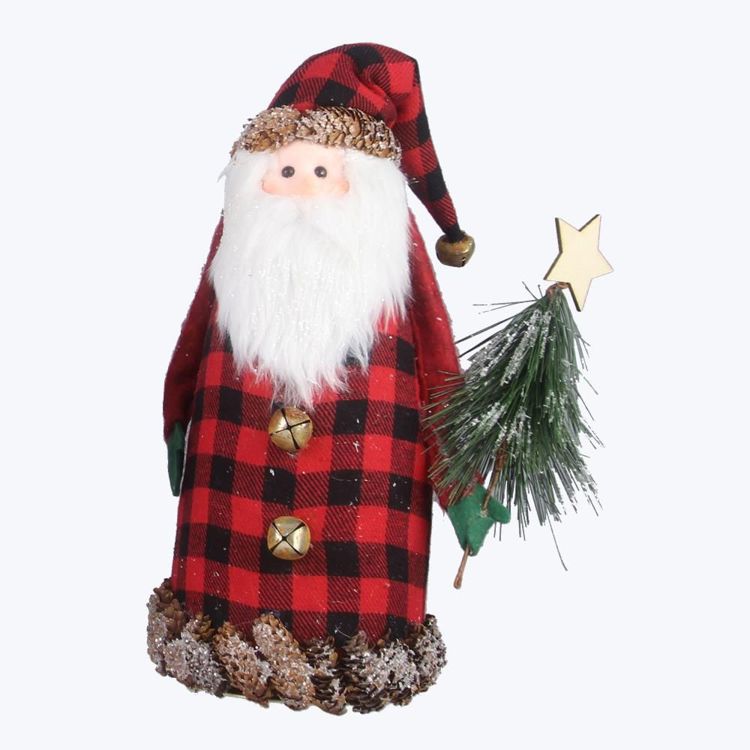 Wood/Fabric Tabletop black and red plaid Santa | Ivystone