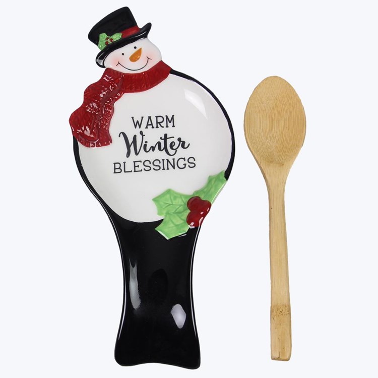 Ceramic Snowman Spoon Rest with Wood Spoon | Ivystone
