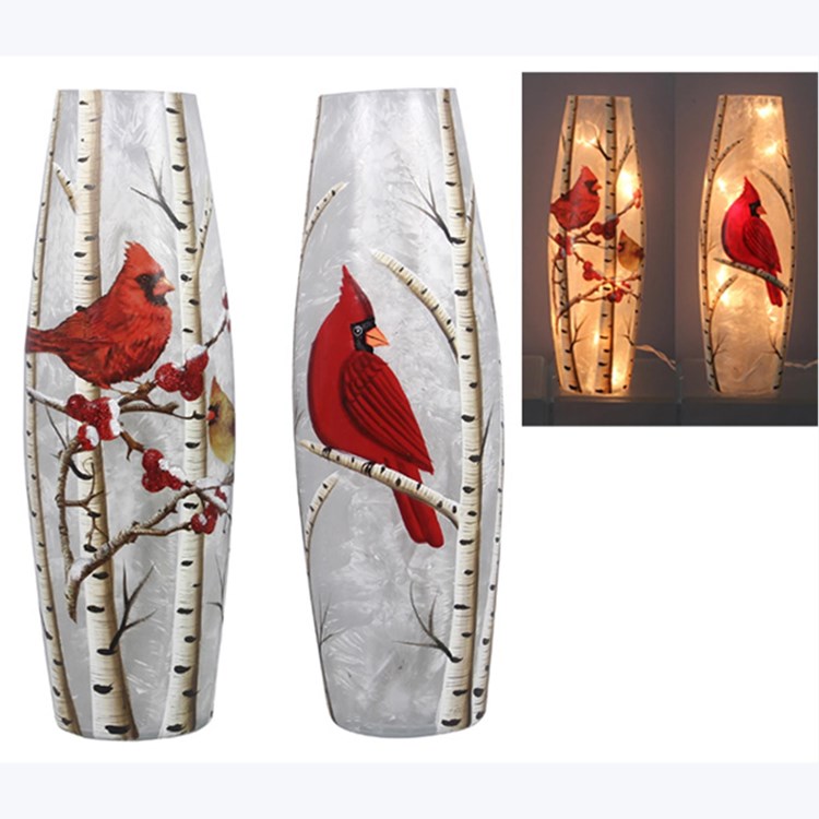Hand Painted Cardinal Glass with Light, 2 Ast | Ivystone