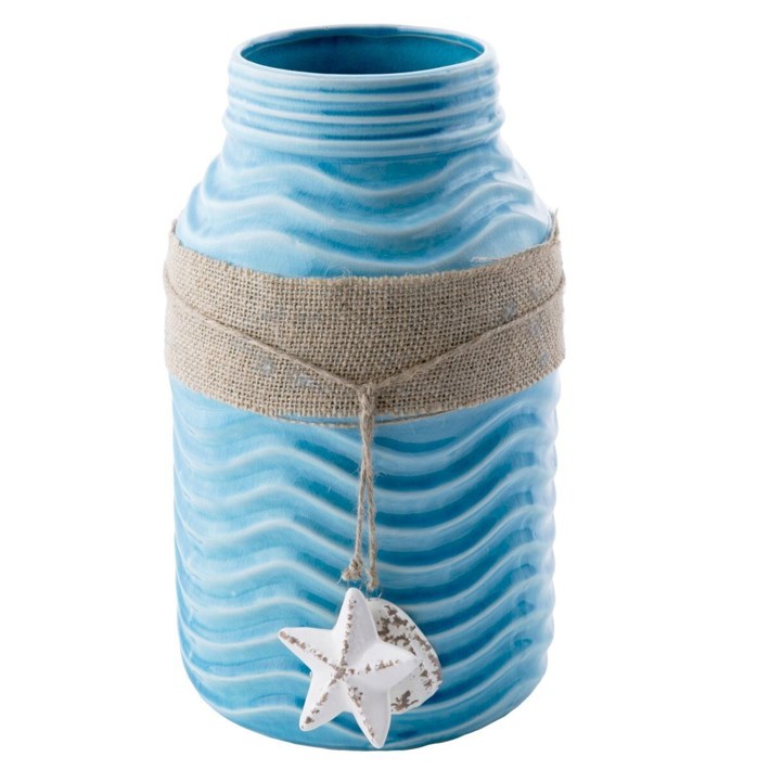 SHORT BLUE WAVE CERAMIC VASE | Ivystone
