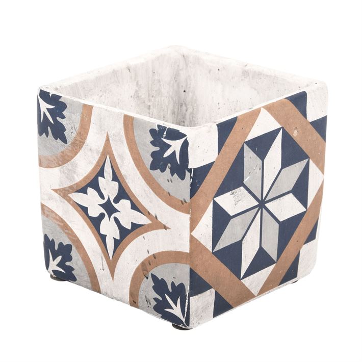Portuguese Tile Flower Pot, Concrete - Large | Ivystone