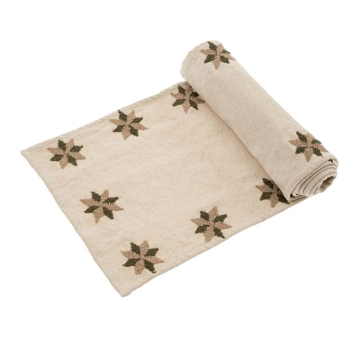 Embroidered Star Table Runner Green | Ivystone