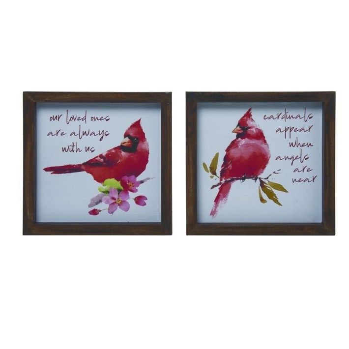 MDF Framed Cardinal Memorial Block Decor 2 Asst | Ivystone