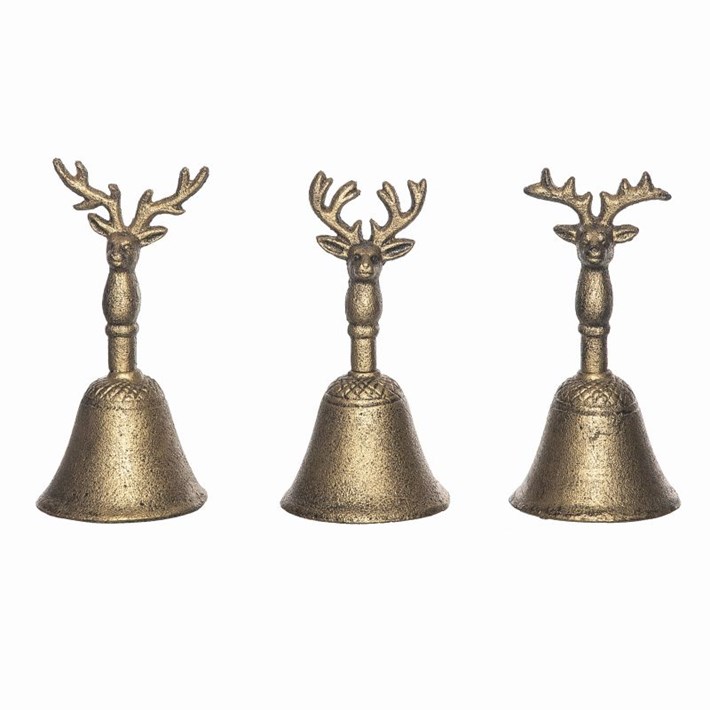 Cast Iron Brass Reindeer Bell 3 Asst | Ivystone