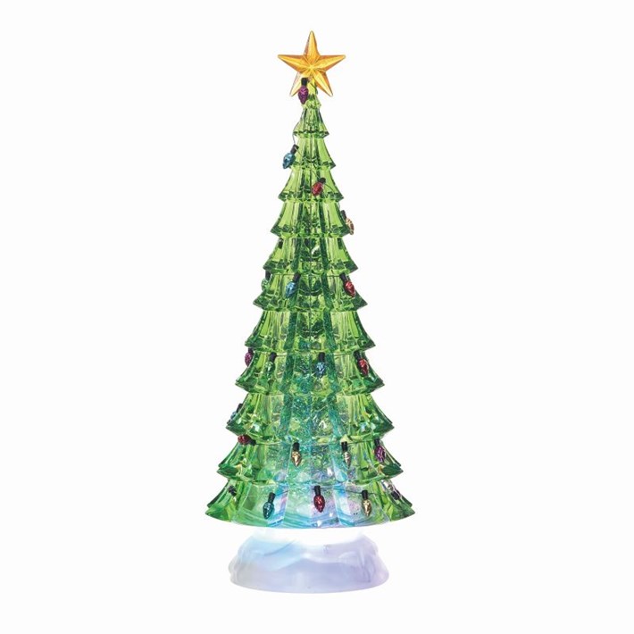 Plastic Light Up Green Water Globe Tree Decor | Ivystone