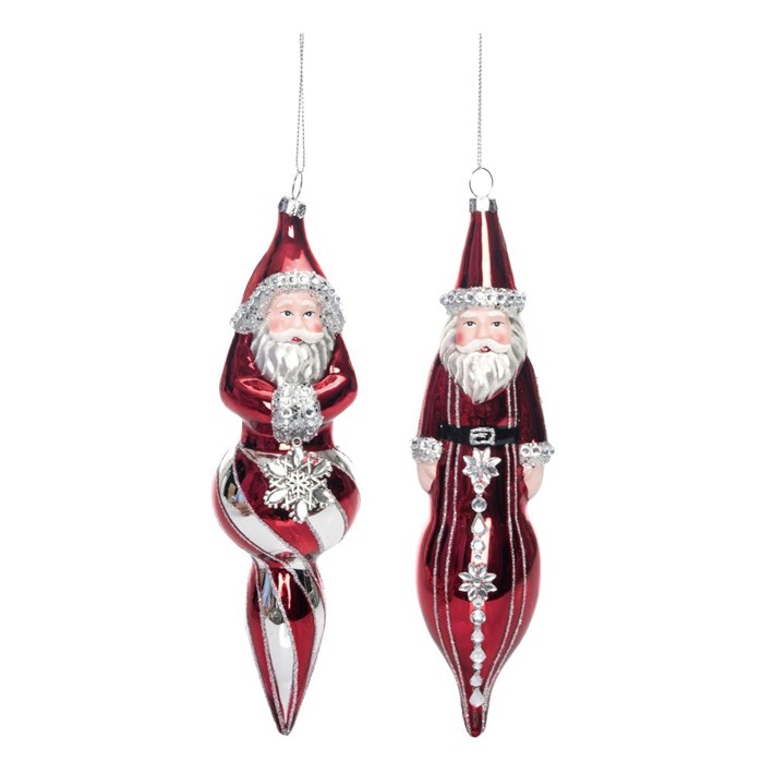 Glass Tall Decorative Red Santa Orn 2 Asst | Ivystone
