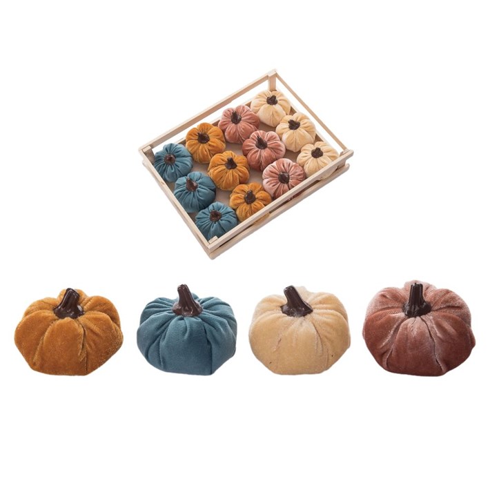 Mini Velvet Pumpkins In Crate S/12 | Ivystone
