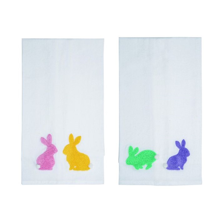 Embroidered Cotton Hook Loop Bunny Tea Towel 2 Asst | Ivystone