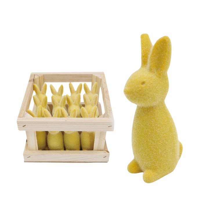 Mini Res Flocked Yellow Bunny in Crate S/12 | Ivystone