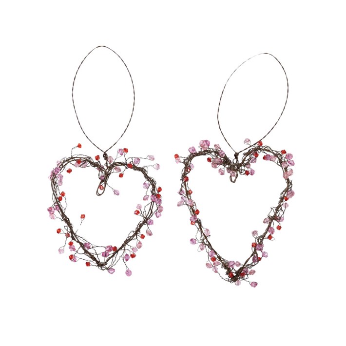 Wire Hanging Hearts w/ Red Beads 2 Asst | Ivystone