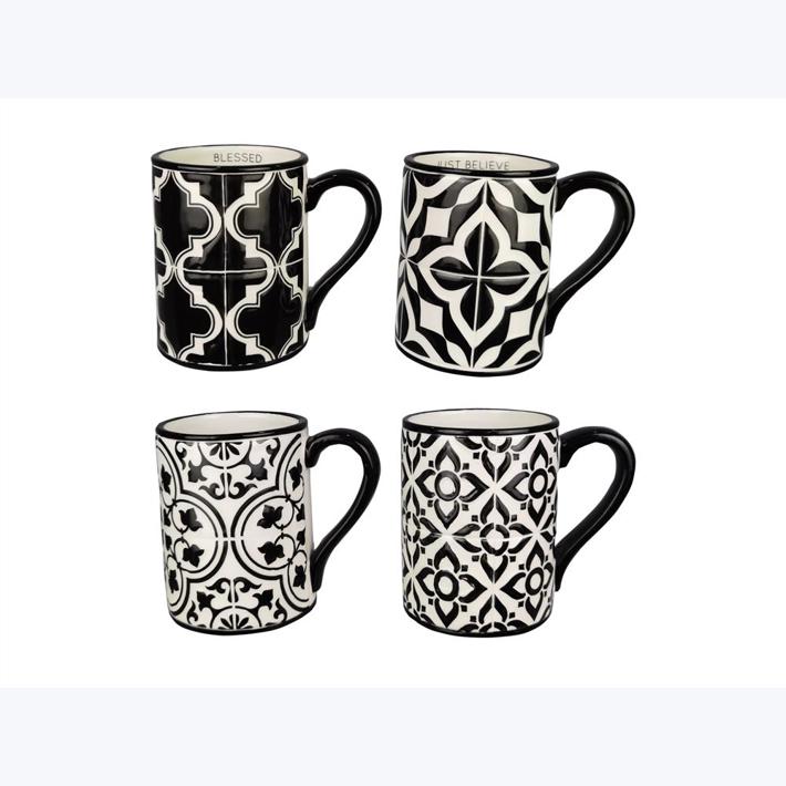 Ceramic Black and White Tile Design Mug 4 Assorted | Ivystone
