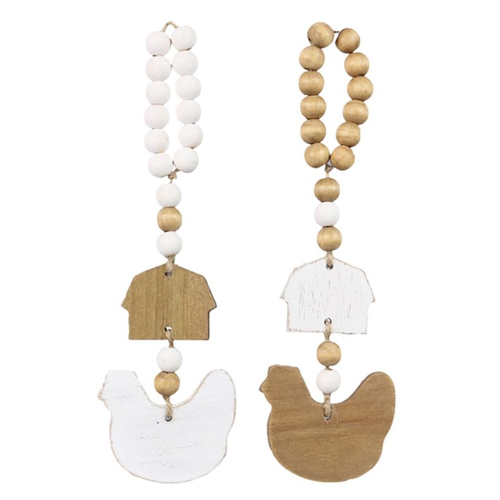 Wood Barn/Chicken Hanger with Blessing Bead, 2 Ast | Ivystone