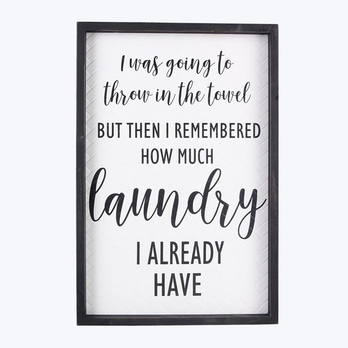 Wood Framed Black and White Basket Weave Laundry Sign | Ivystone
