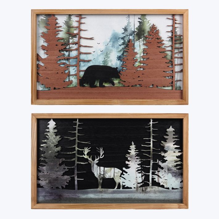 Wood 3D Laser Cut Wall Art,2 Ast | Ivystone