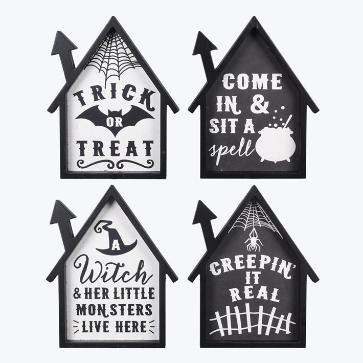 Wood Framed House Halloween Wall Sign, 4 Assorted | Ivystone