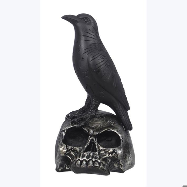 Resin Tabletop Skull With Crow | Ivystone